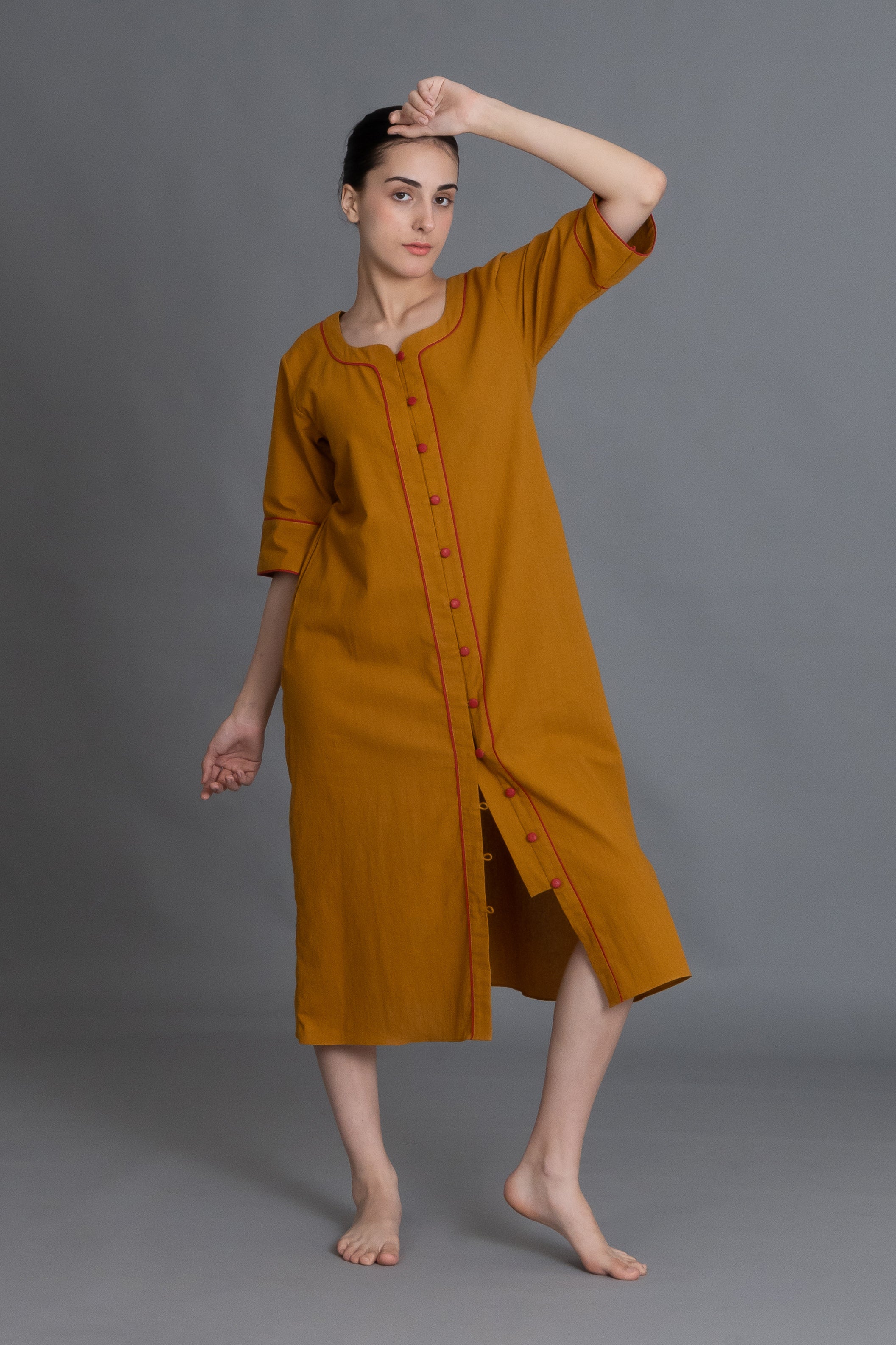 Mustered Round Neck Dress – Khat Clothing